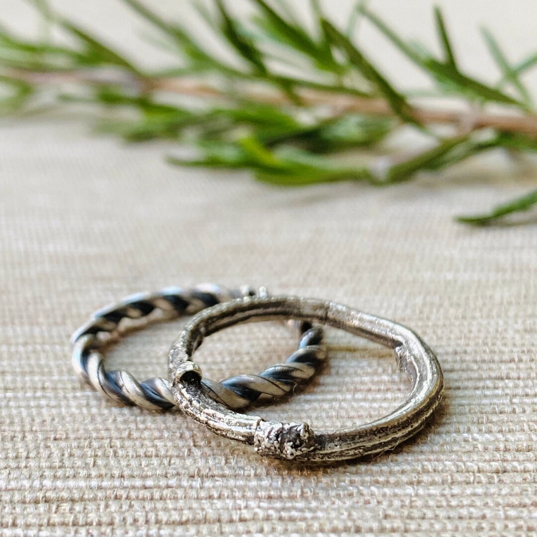 Sterling Silver Stacking Ring Set: Handmade Twig & Twisted Wire Rings ...
