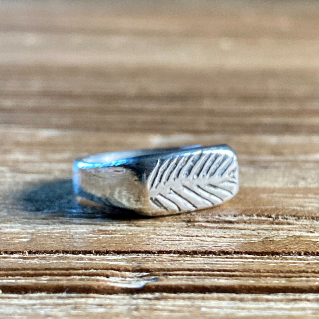 Leaf Texture Sterling Silver Signet Ring: Handmade Botanical Jewelry - Etsy