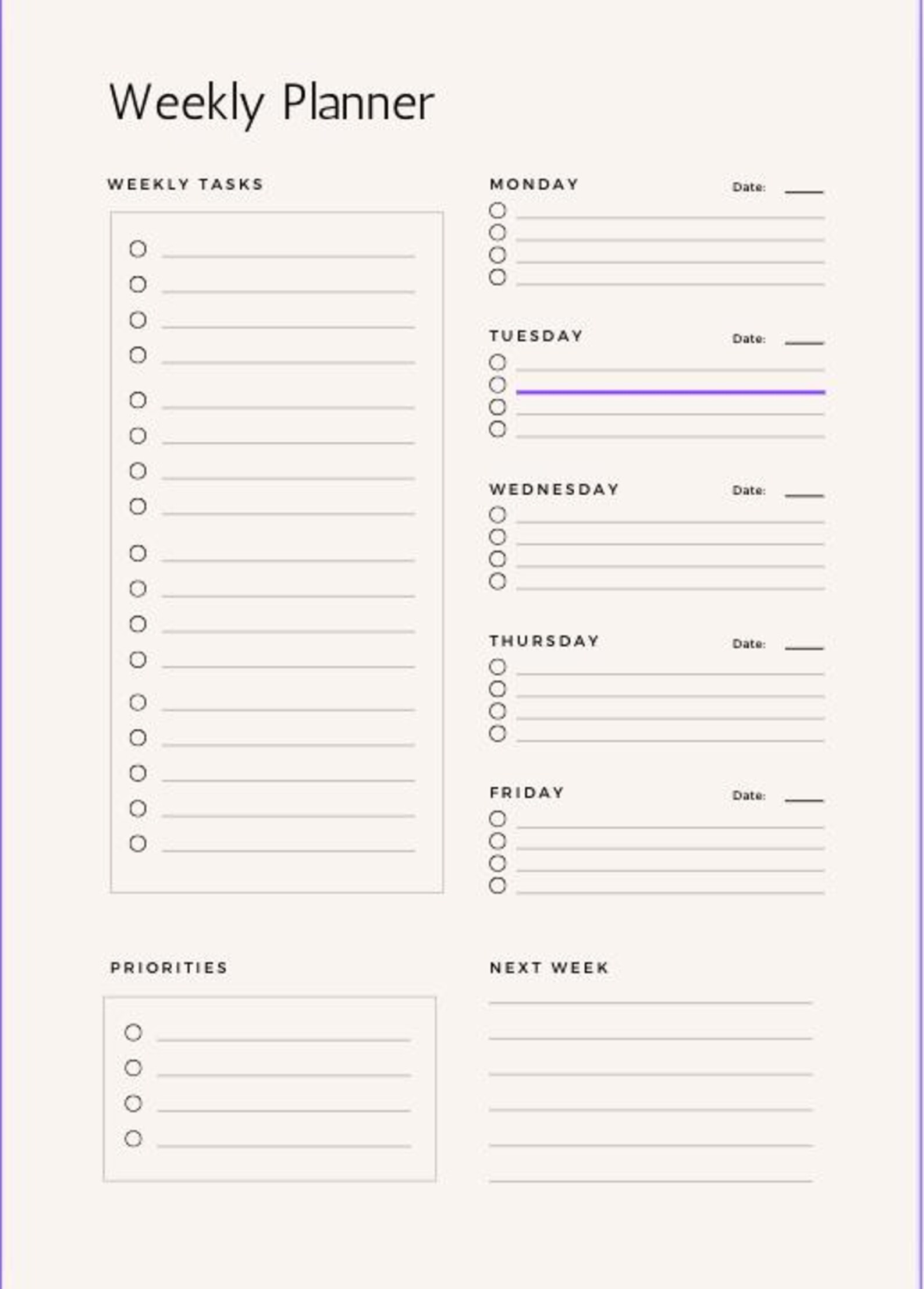 Weekly Planner Digital Planner Weekly Tasks Digital Template - Etsy