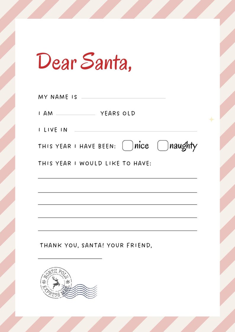 Editable Printable 2025 Christmas Wish List for Kids Letter to Santa ...