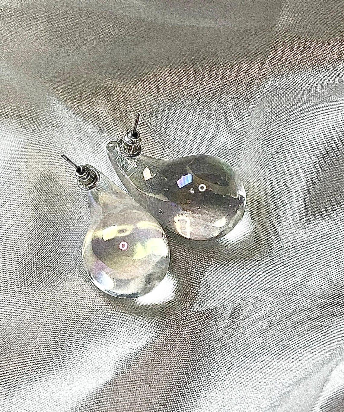 Transparent Water Drop Stud Earrings | Chunky Pear Earrings - Etsy