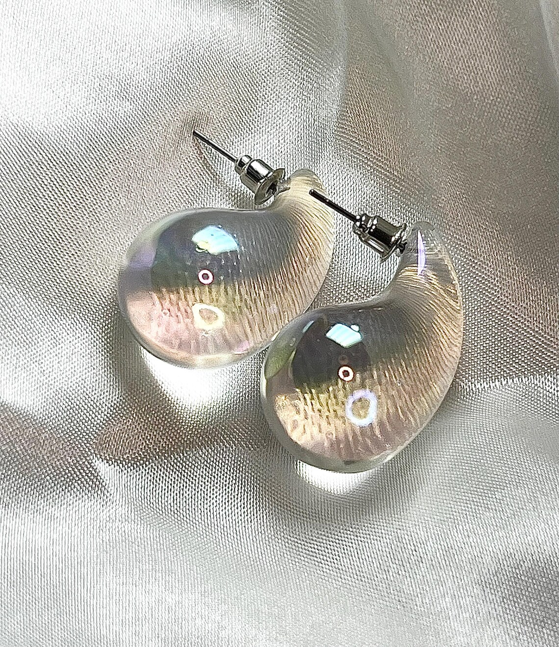 Transparent Water Drop Stud Earrings | Chunky Pear Earrings - Etsy