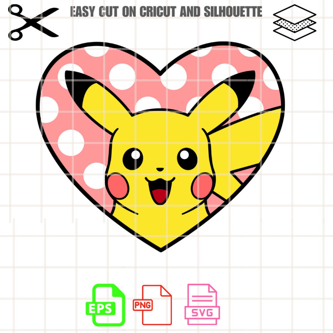 Pikachu Heart Svg, Love Svg, Valentines Day Svg, Kawaii Svg, Cricut ...