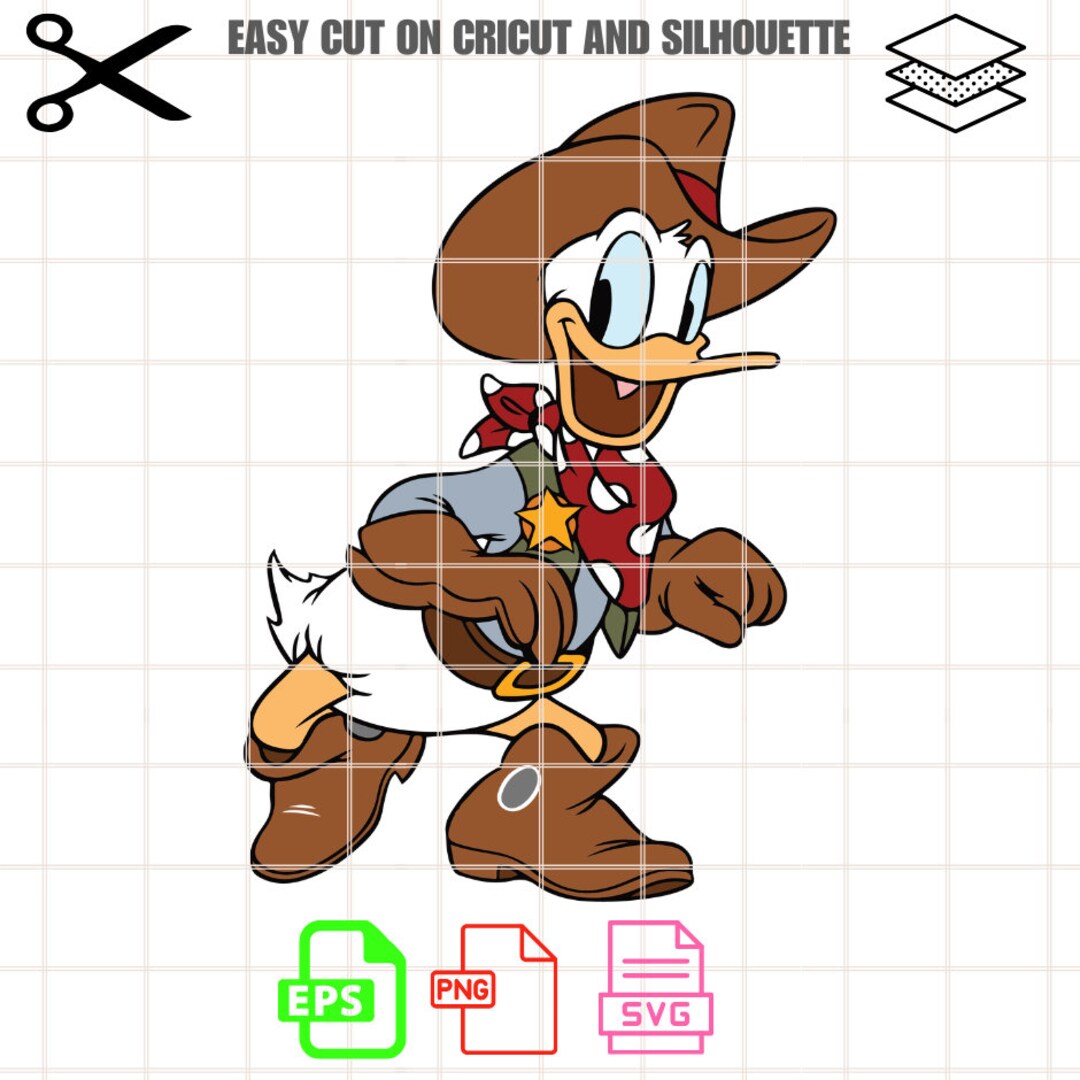 Donald Duck Cowboy SVG Halloween Cutting Digital Files, Layered Digital ...
