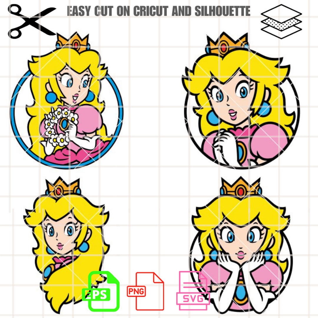 Princess Peach Face Bundle Svg, Mario Characters Svg, Super Mario Svg ...