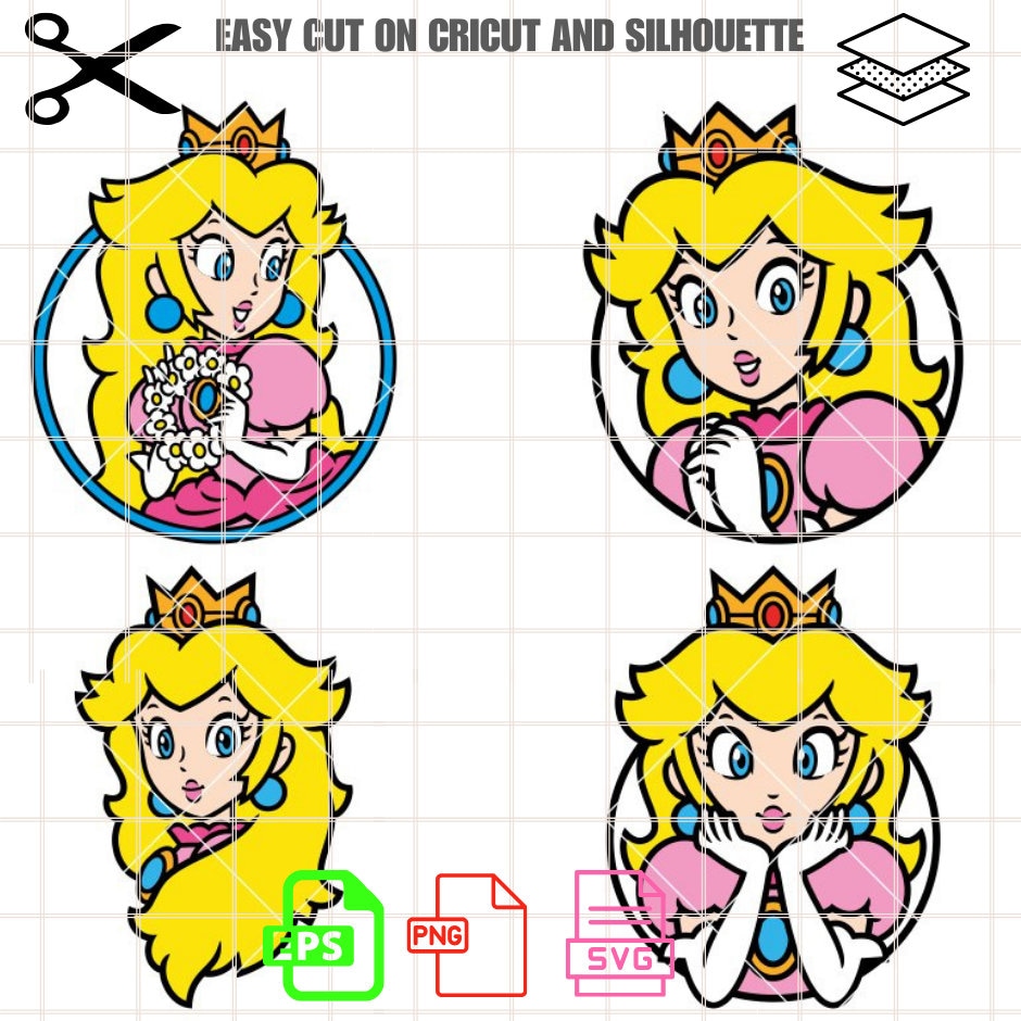 Princess Peach Face Bundle Svg, Mario Characters Svg, Super Mario Svg ...