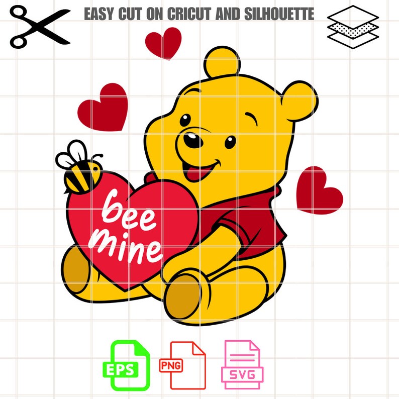 Bee Mine Winnie the Pooh Svg, Love Svg, Valentines Day Svg, Kawaii Svg ...