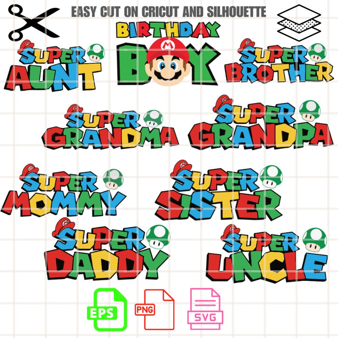 Super Mario Birthday Family SVG Bundle Digital File, Super Mario Svg ...