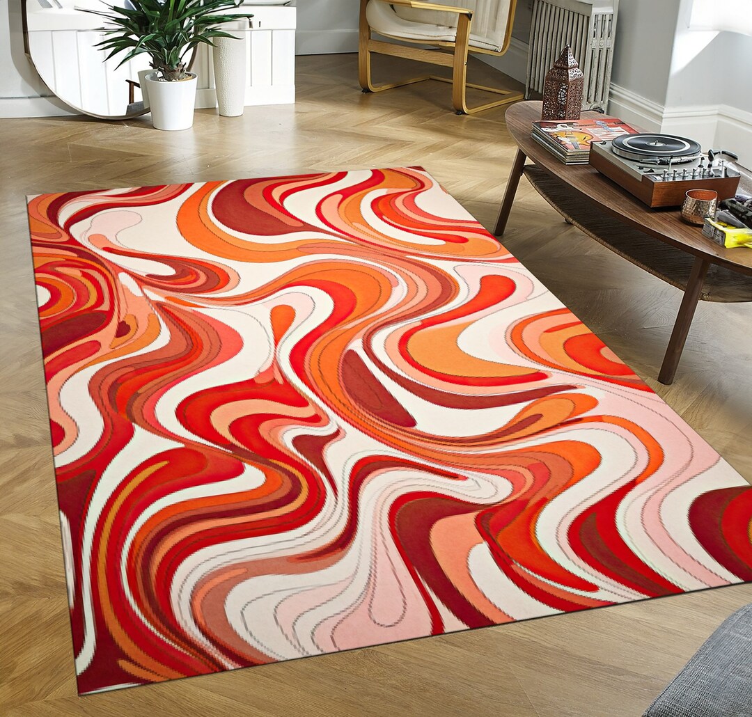Colorful Retro Swirl Rug, Wavy Trippy Rug for Bedroom, Groovy Funky Rug ...