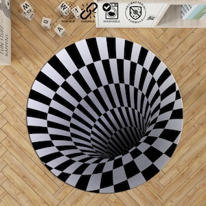 3D Vortex Rug, Optical Illusion Printed Area Rug, Circle Rug, Non Slip ...
