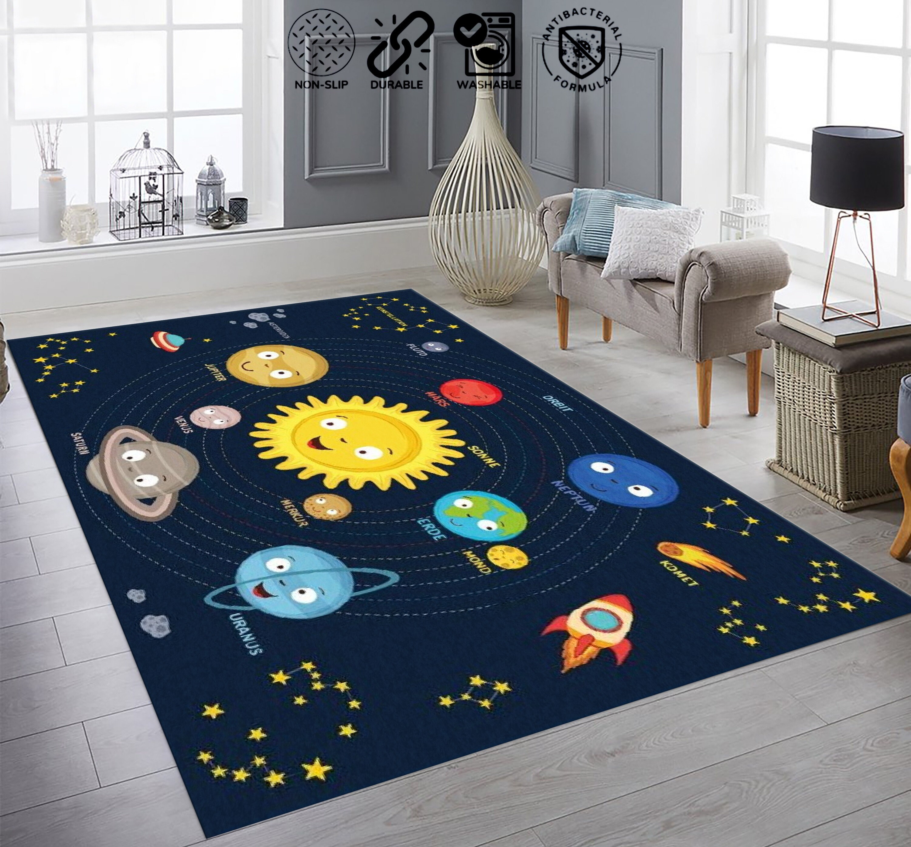 Planet Rug for Kids Room, Educational Solar System Area Rug,gift for ...