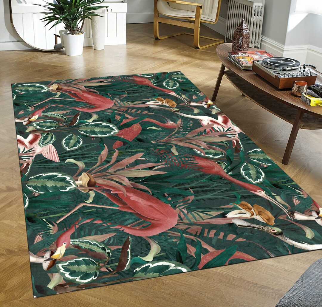 Japanese Crane Birds Rug, Living Room Area Rug, Thick Home Decor ...