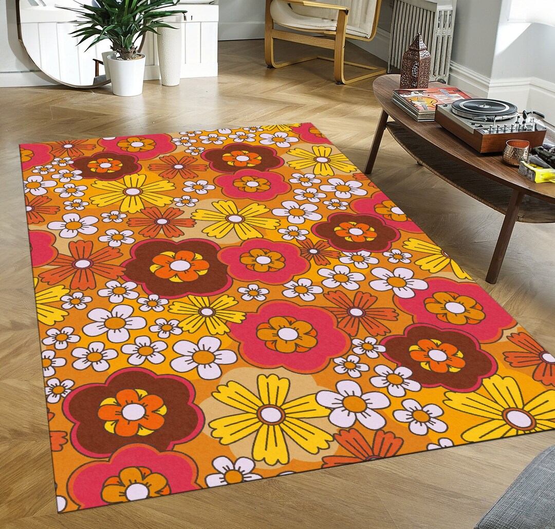 70s Style Groovy Flower Rug, Retro Rug, Groovy Flower Power Rug, Hippie ...