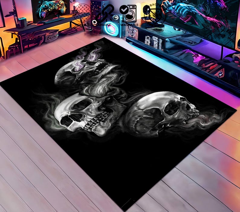Skulls Design, Realistic Skull Carpet, Horror Skull Rug, Evil Skull Rug ...