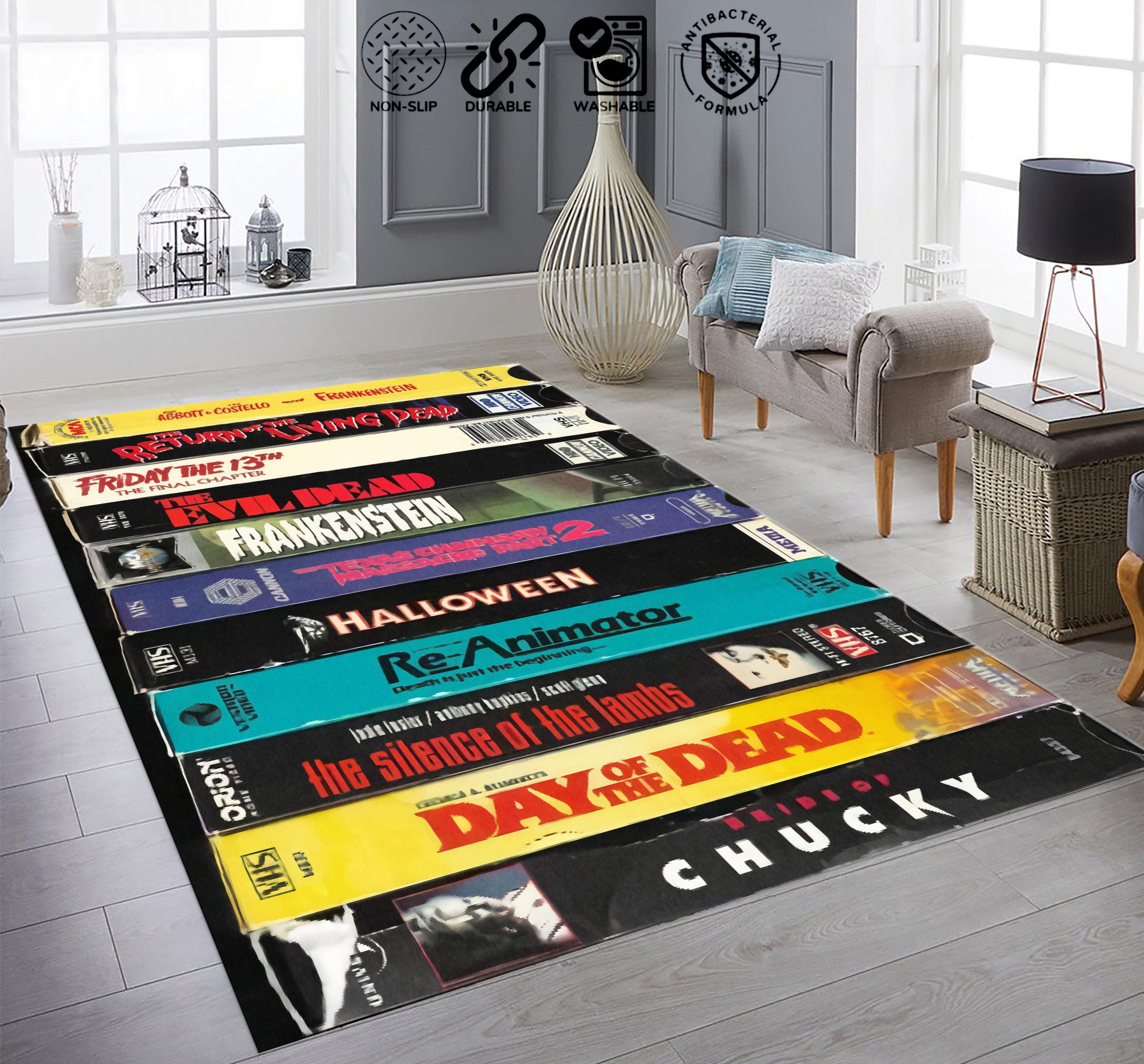 Movie Room Rug, VHS Case Themed Horror, Classic Horror Movies Rug, 80's ...