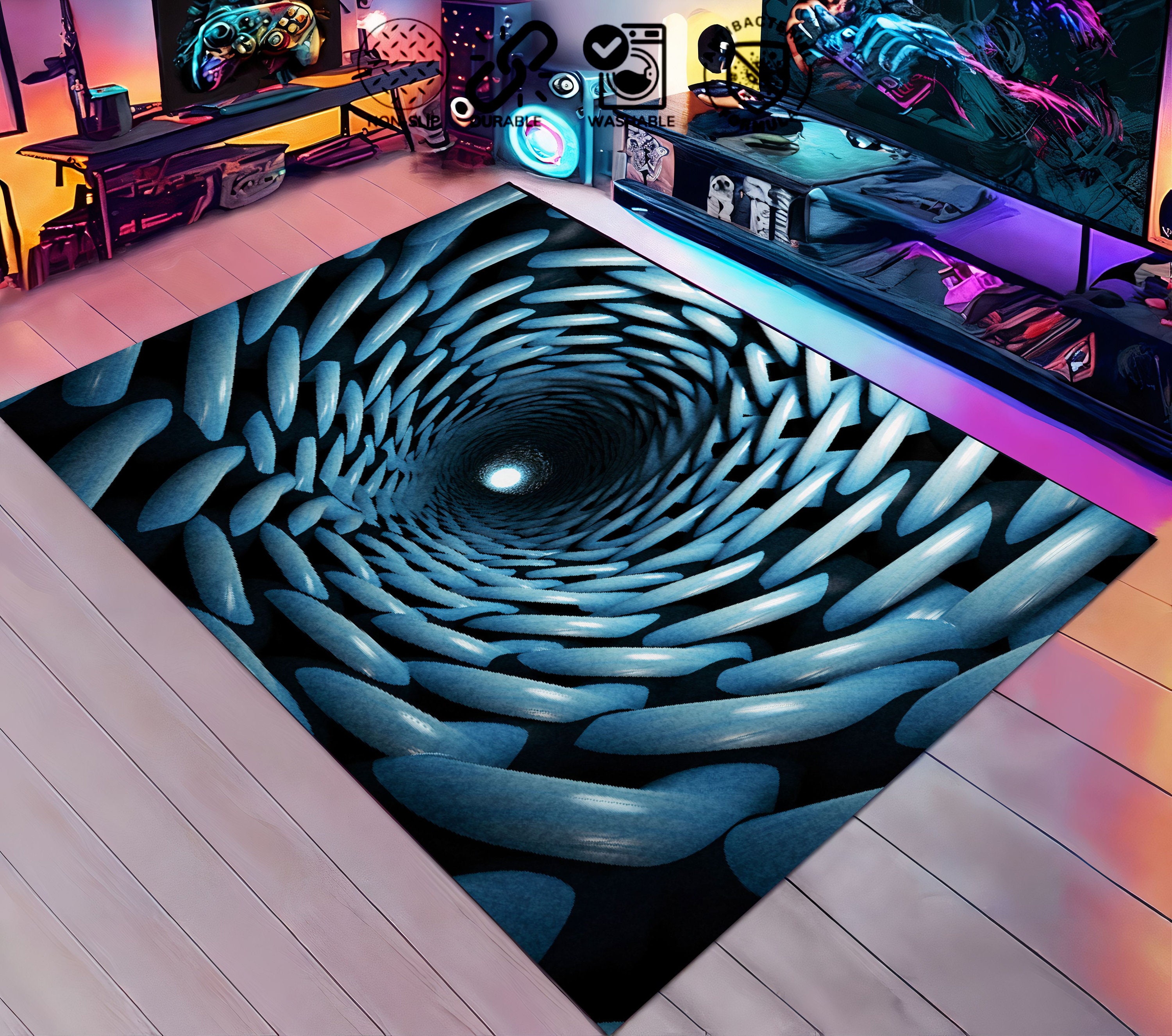 3D Vortex Rug, Optical Illusion Printed Area Rug, Popular Rug, Illusion ...