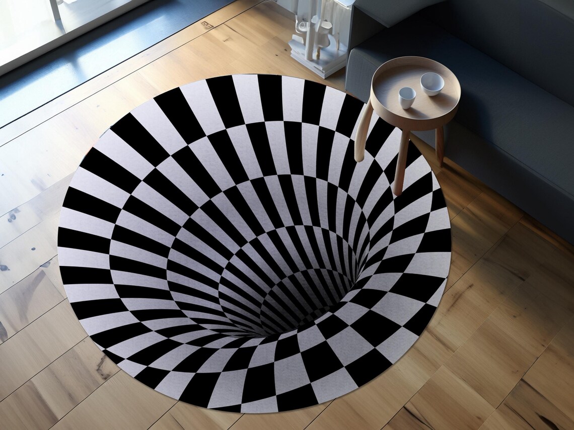 3D Vortex Rug, Optical Illusion Printed Area Rug, Circle Rug, Non Slip ...