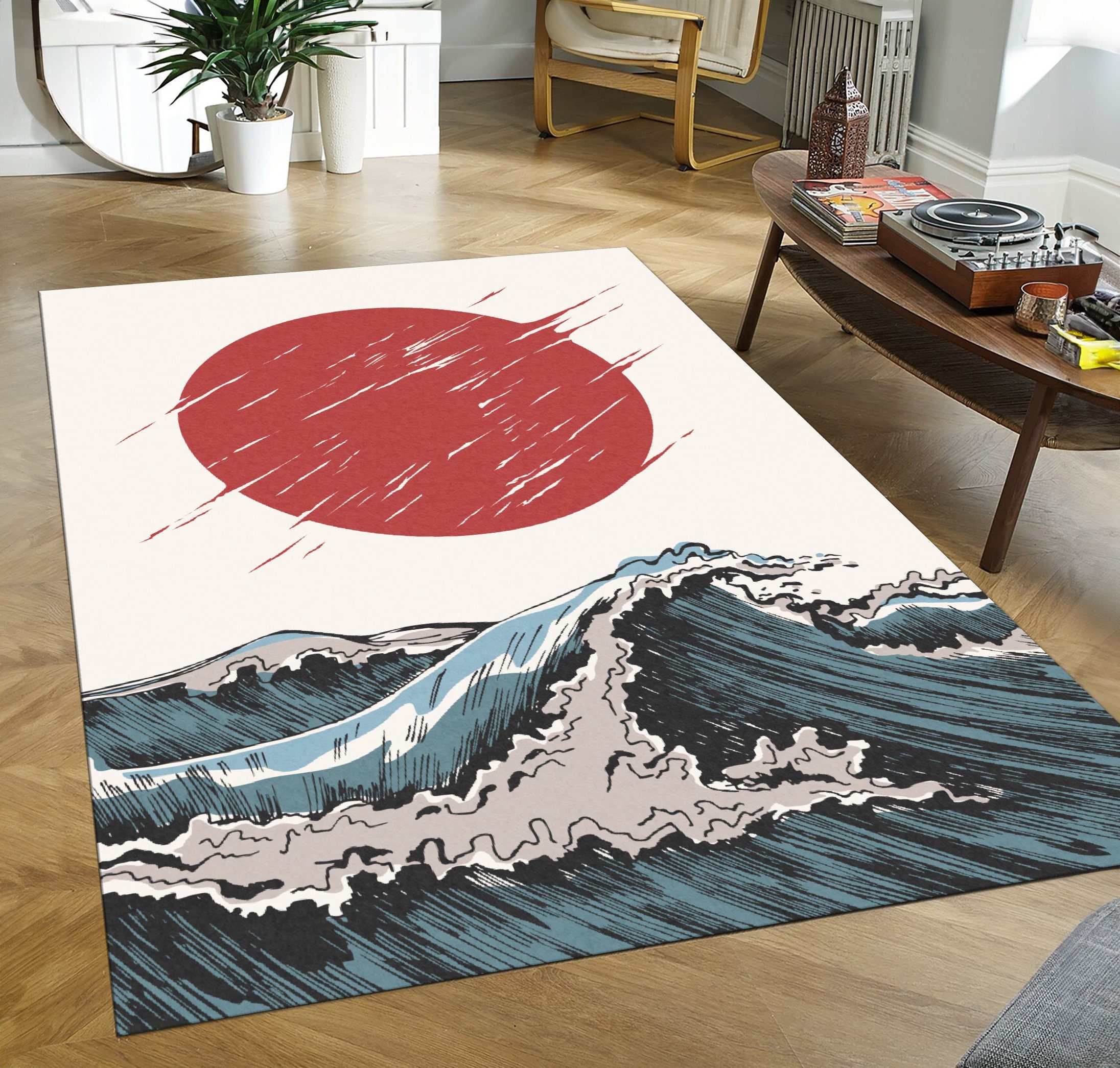 Japanese Wave Rug, Rising Sun Pattern (non-slip, 4-5mm Thick) - Etsy