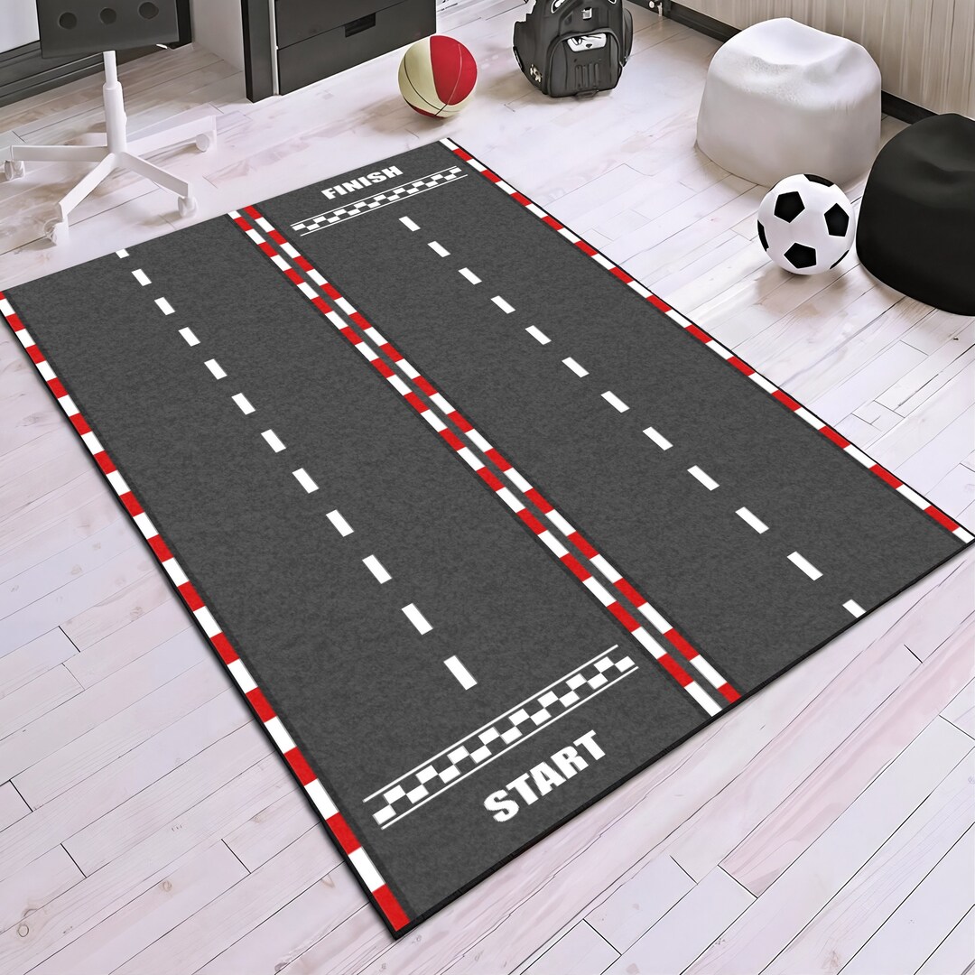 Race Track Rug, Start Line, Finish Line, Racing Car Rug, Kids Room Rug ...