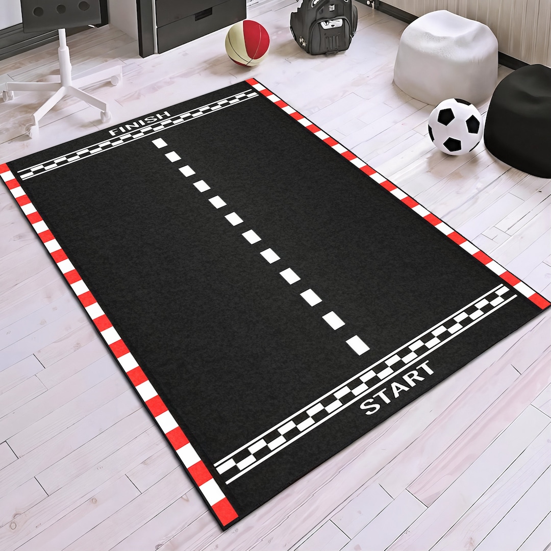 Race Track Rug, Racing Car Rug, Start Line, Finish Line, Kids Room Rug ...