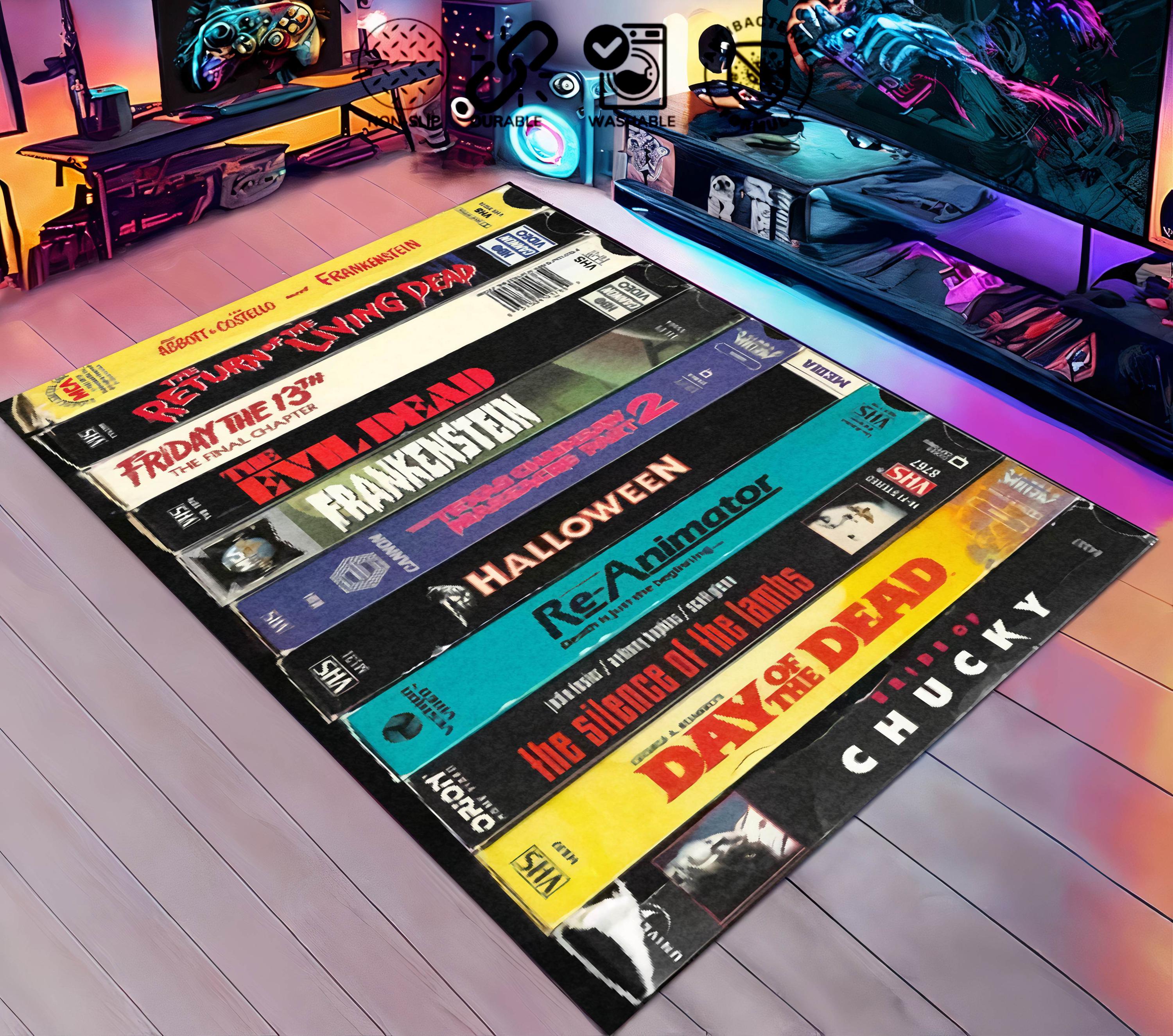Movie Room Rug, VHS Case Themed Horror, Classic Horror Movies Rug, 80's ...