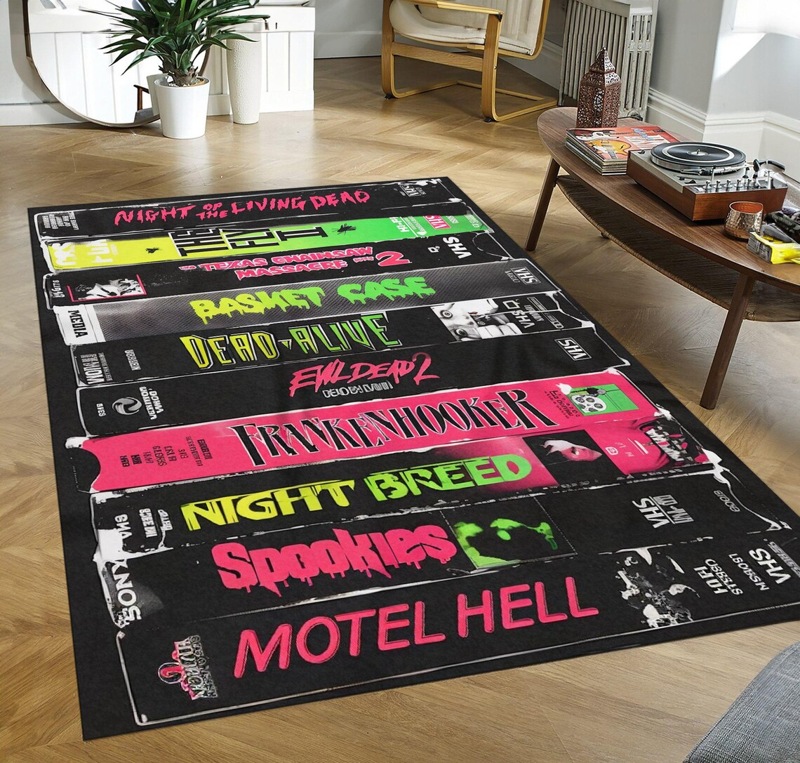Classic Horror Movies Rug, Nostalgic Retro Style Rug, VHS Case Themed ...