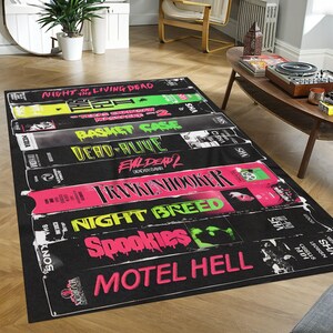 Classic Horror Movies Rug, Nostalgic Retro Style Rug, VHS Case Themed ...