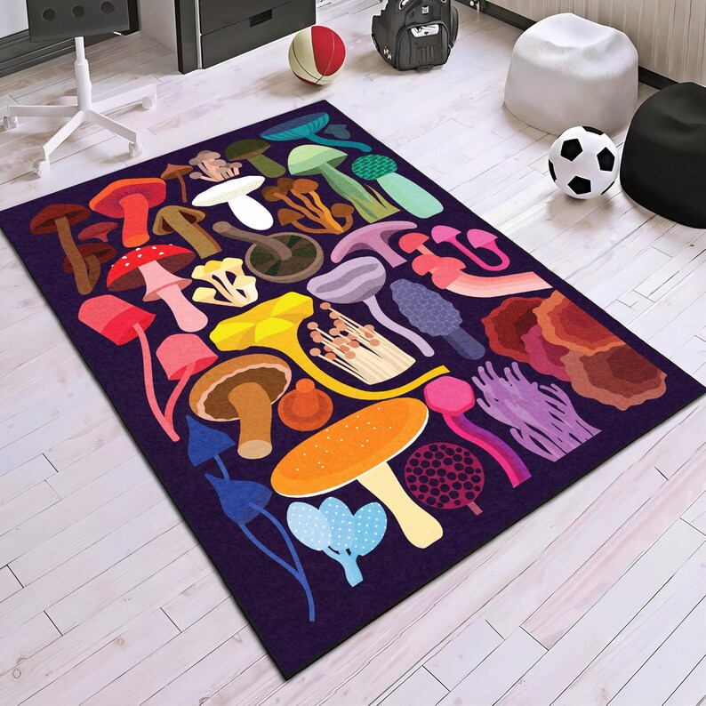 Mushroom Rug, Mushroom Print Decor, Modern Rug, Mushroom Pattern Rug ...