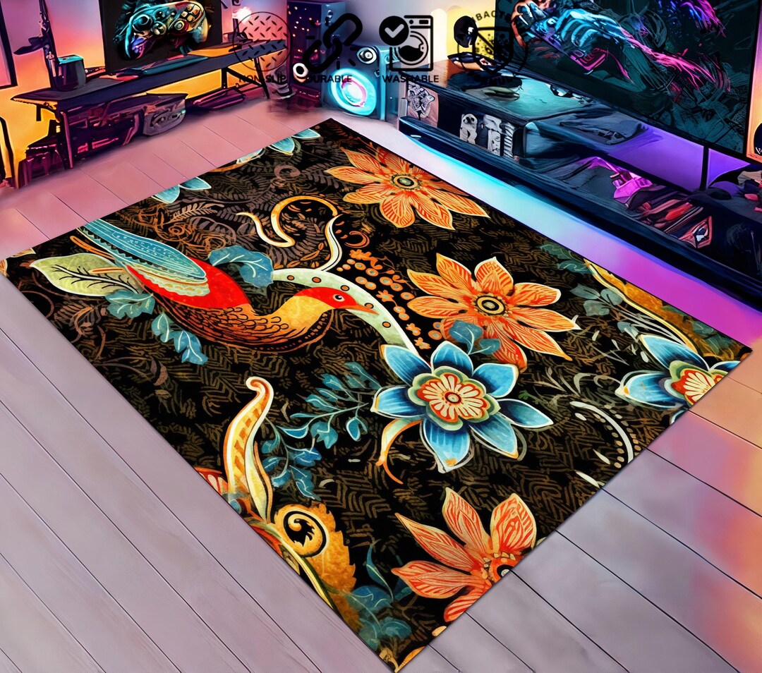 Japanese Crane Birds Rug, Bird Rug, Living Room Area Rug, Thick Home ...