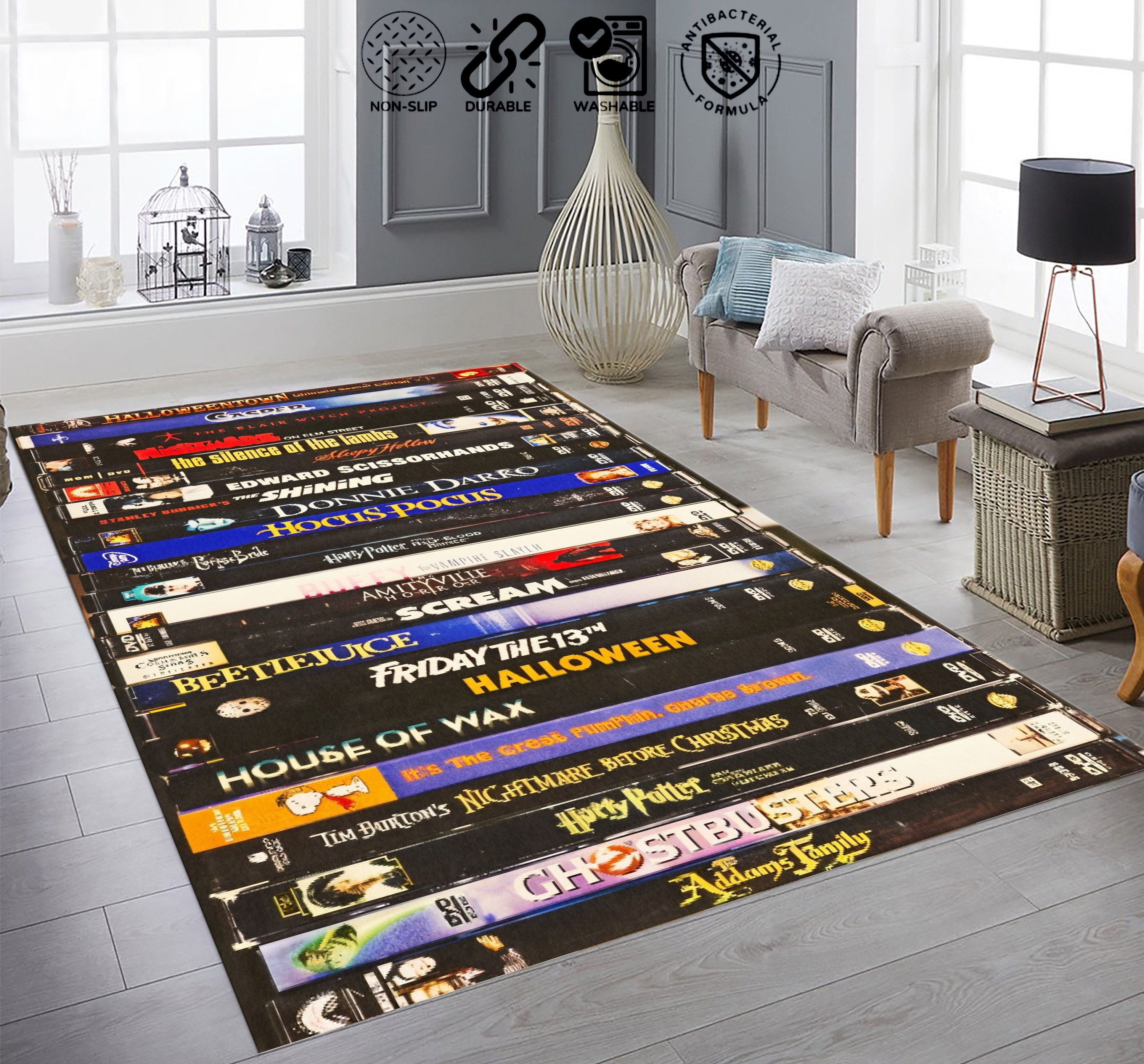 VHS Rug, Horror Movie Rug, Retro Movies Rug, Customizable Rug ...