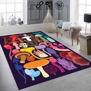 Mushroom Rug, Mushroom Print Decor, Modern Rug, Mushroom Pattern Rug ...