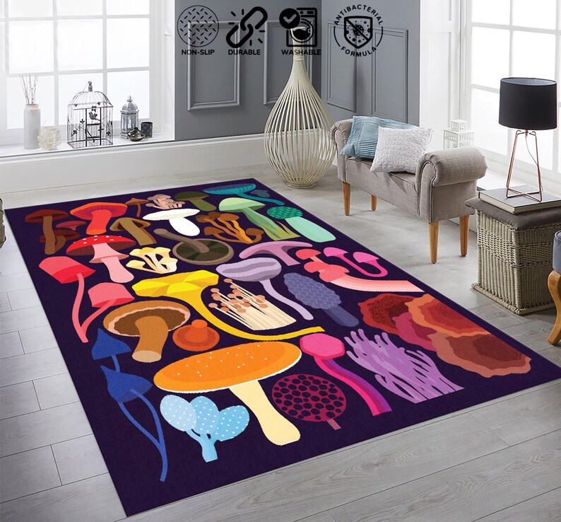 Mushroom Rug, Mushroom Print Decor, Modern Rug, Mushroom Pattern Rug ...