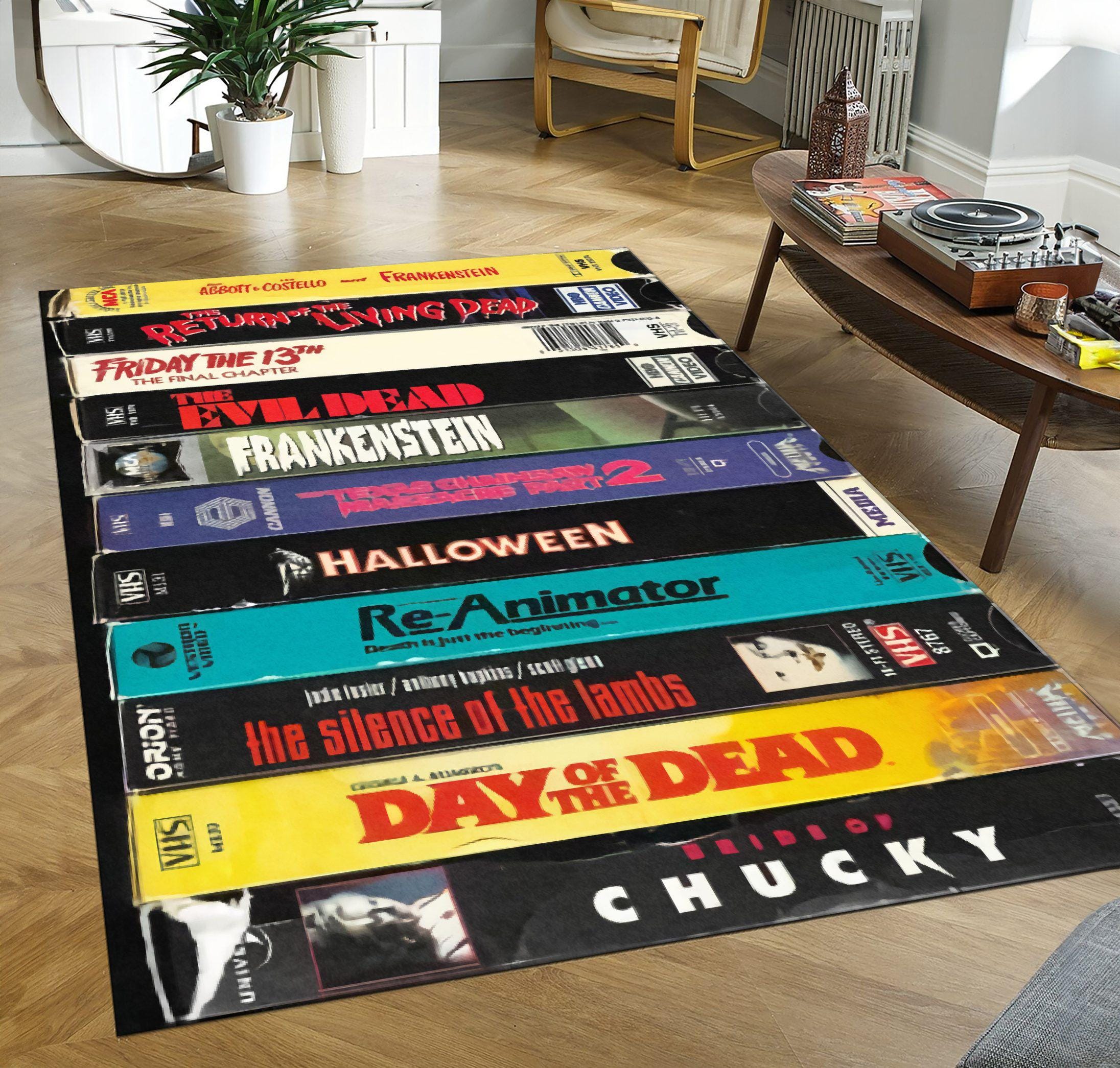 Movie Room Rug, VHS Case Themed Horror, Classic Horror Movies Rug, 80's ...