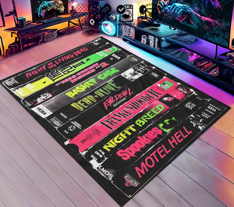 Classic Horror Movies Rug, Nostalgic Retro Style Rug, VHS Case Themed ...