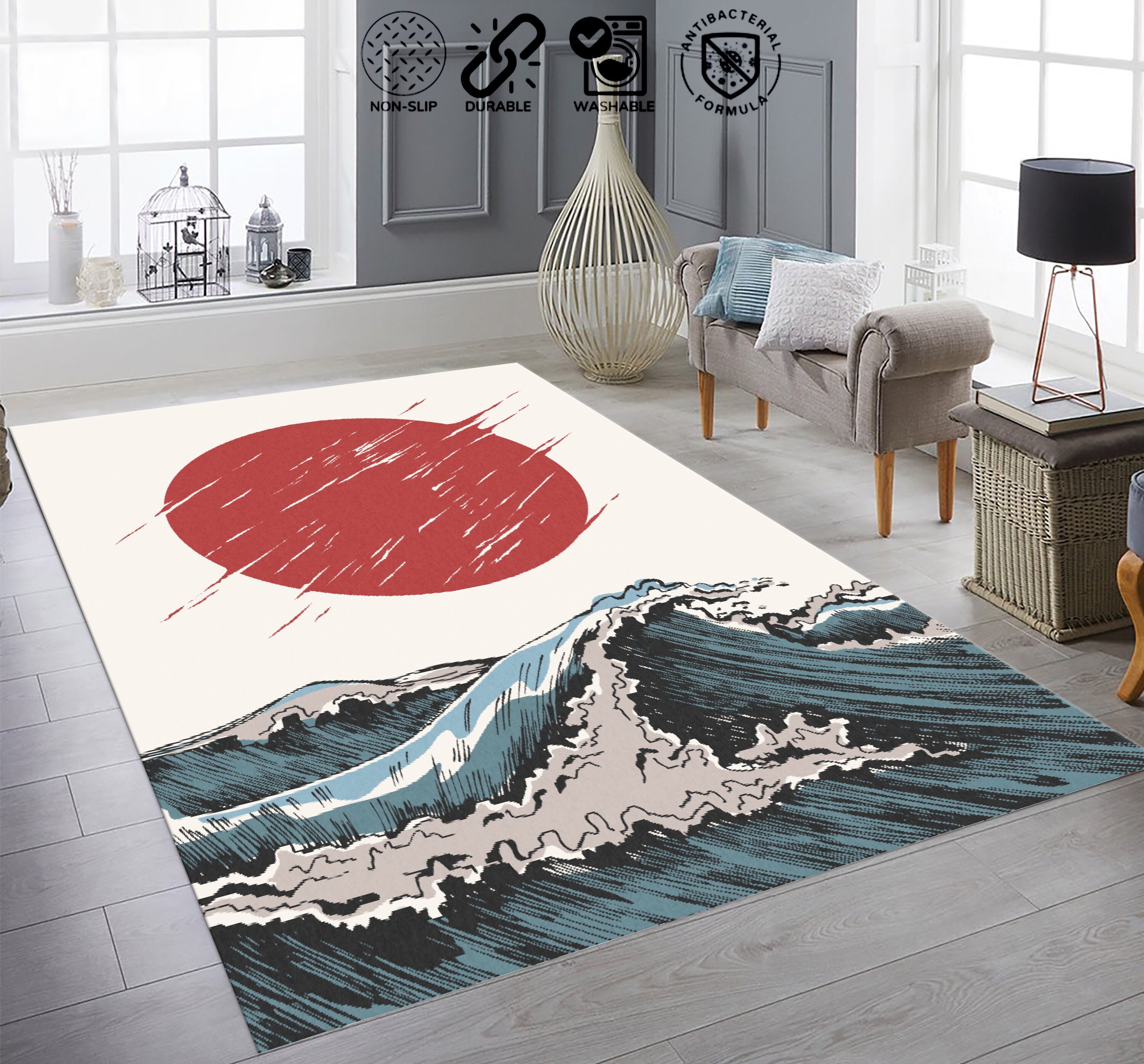 Japanese Wave Rug, Rising Sun Pattern (non-slip, 4-5mm Thick) - Etsy
