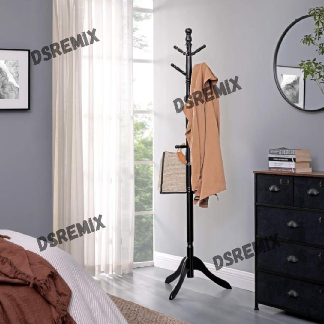 Wooden Standing Coat Rack With 10 Hooks | Hat Rack | Wood Coat Hanger ...