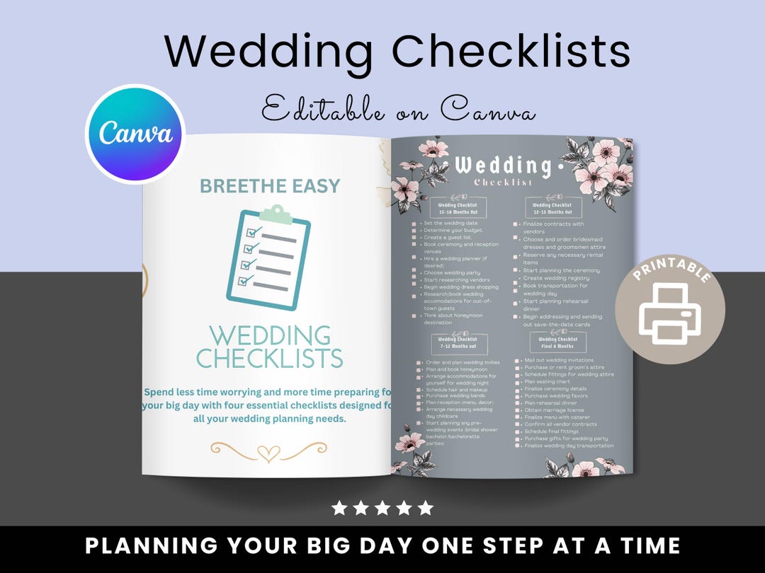 Wedding Checklists Editable and Printable - Etsy