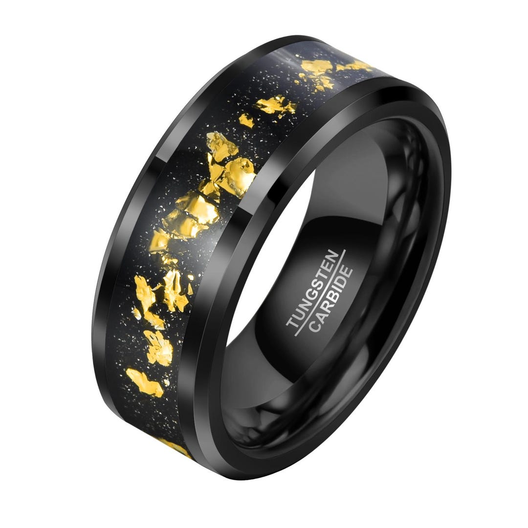 The Orion Ring | 8mm Black Tungsten Carbide With Gold Inlay Mens ...