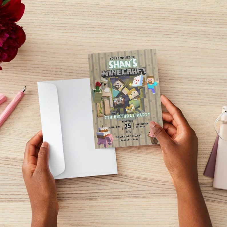 Minecraft Birthday Party Invitation, Minecraft Party Theme, Minecraft ...