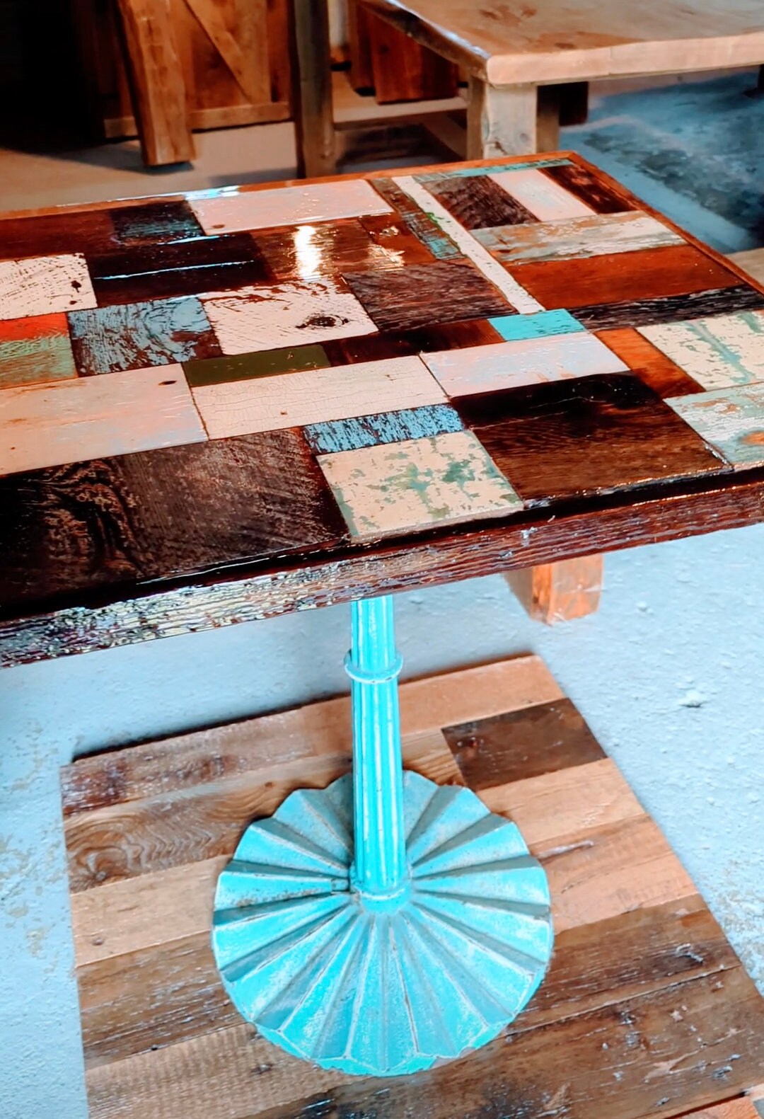 Antique Wood Quilt Bistro Table - Etsy