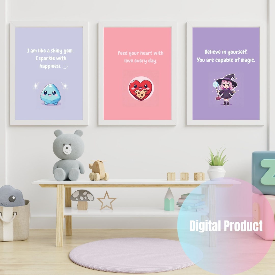 Confidence Boost Affirmation Printable Wall Art BUNDLE Kawaii Colorful ...
