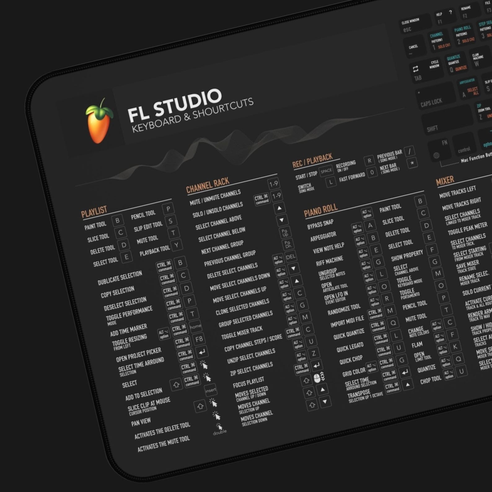 FL Studio Shortcuts Desk Mat - FL Studio Mouse Pad for Studios Audio ...
