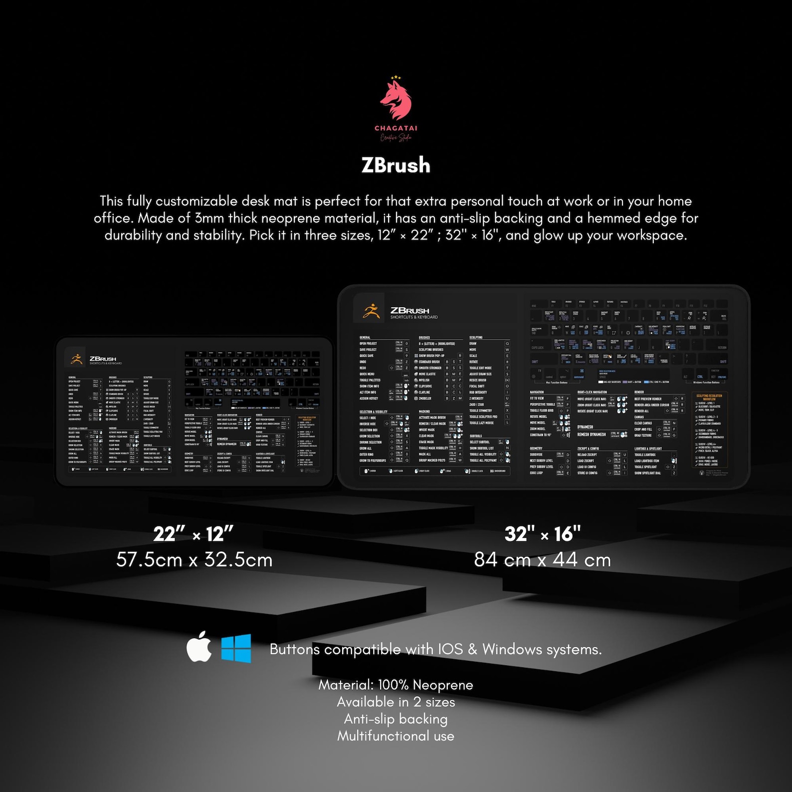 Zbrush Keyboard Shortcuts Desk Mat Zbrush 3D Modelling Artist Mousepad ...