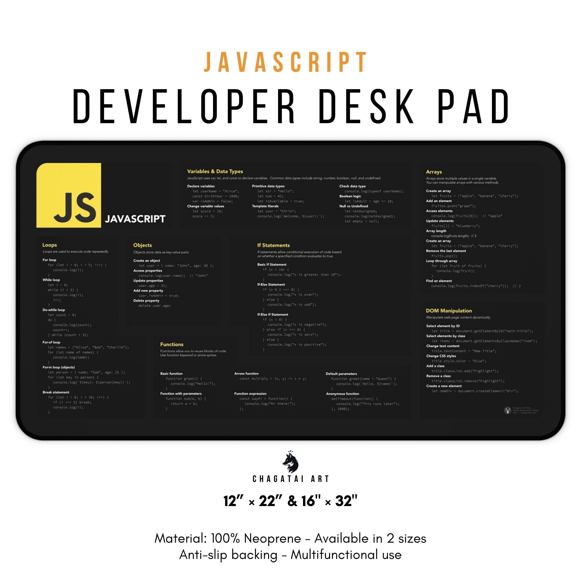 Javascript Cheat Sheet Desk Mat: Coding Developer Gift - Etsy