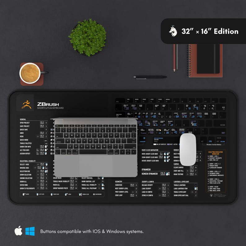 Zbrush Keyboard Shortcuts Desk Mat Zbrush 3D Modelling Artist Mousepad ...