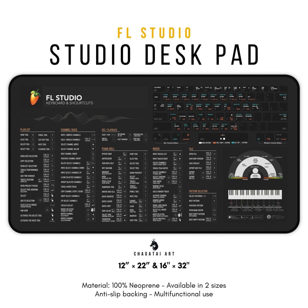 FL Studio Shortcuts Desk Mat - FL Studio Mouse Pad for Studios Audio ...