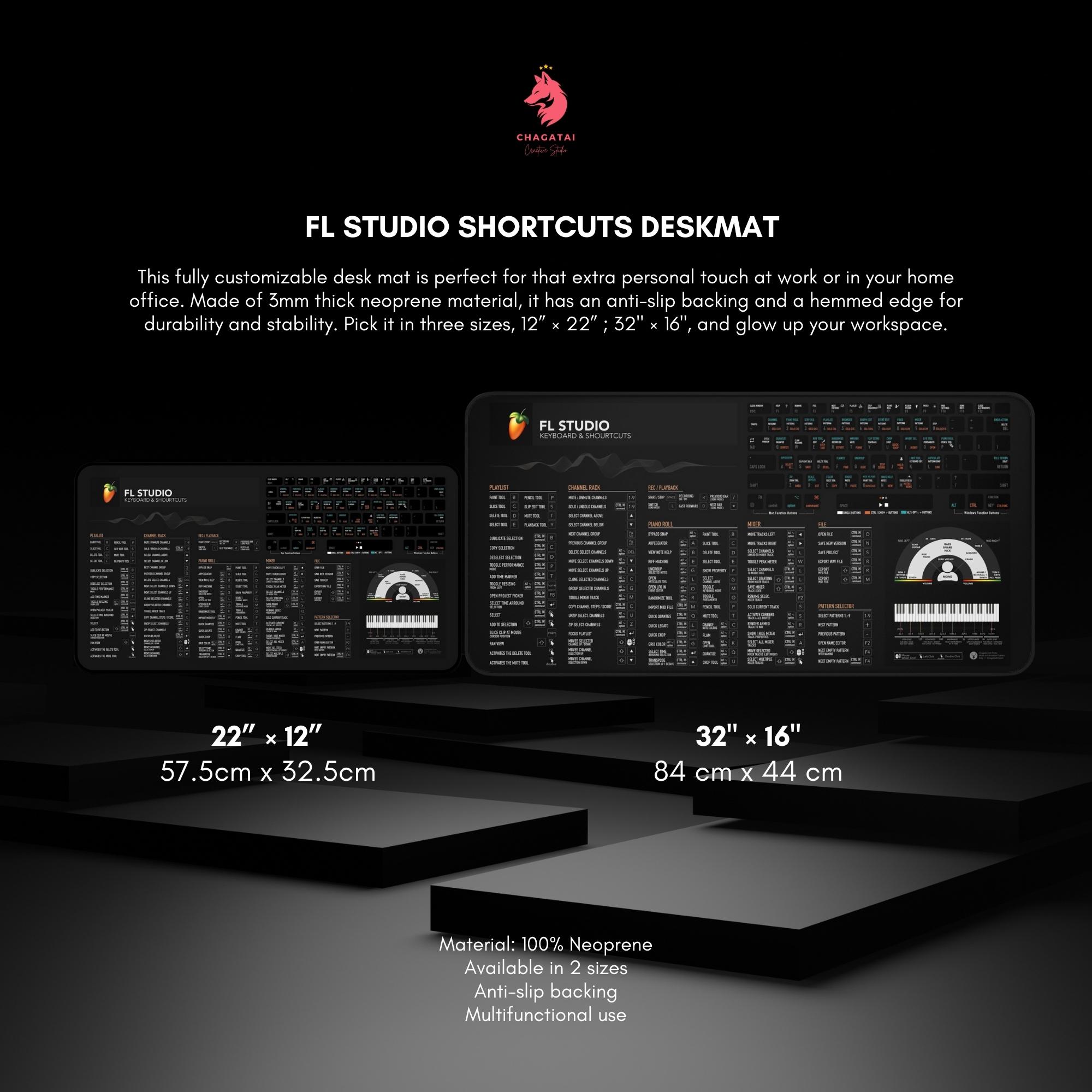 FL Studio Shortcuts Desk Mat - FL Studio Mouse Pad for Studios Audio ...