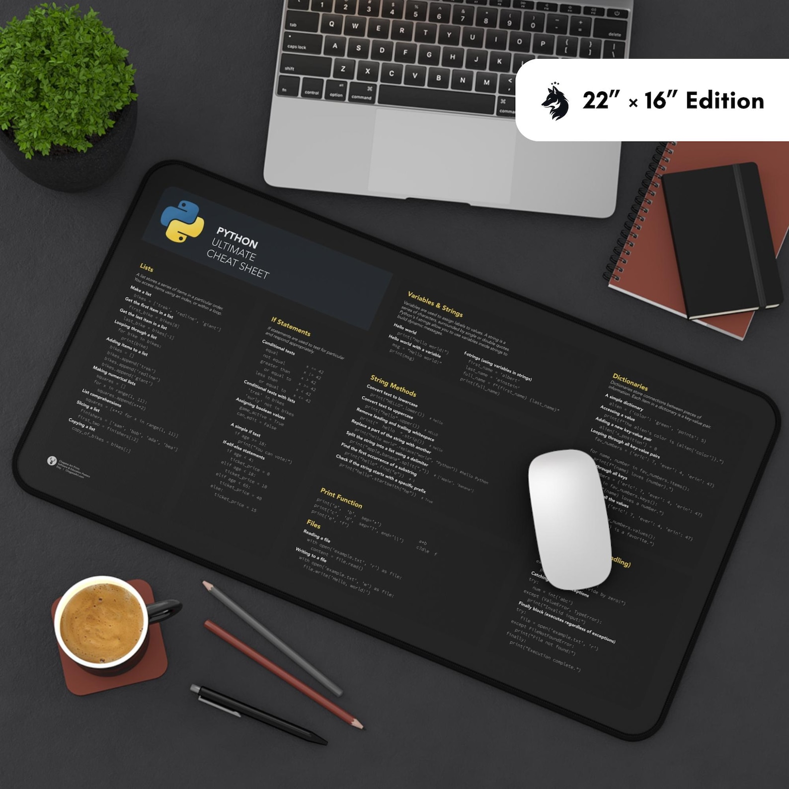 Python Cheat Sheet Python Desk Mat - Python Desk Pad Coder Workstation ...
