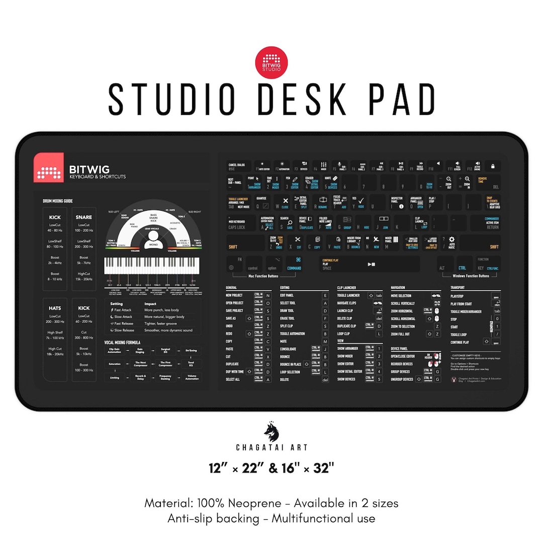 Bitwig Studio Deskmat, Bitwig Shortcuts Mat, Bitwig Studio Pad, Music ...