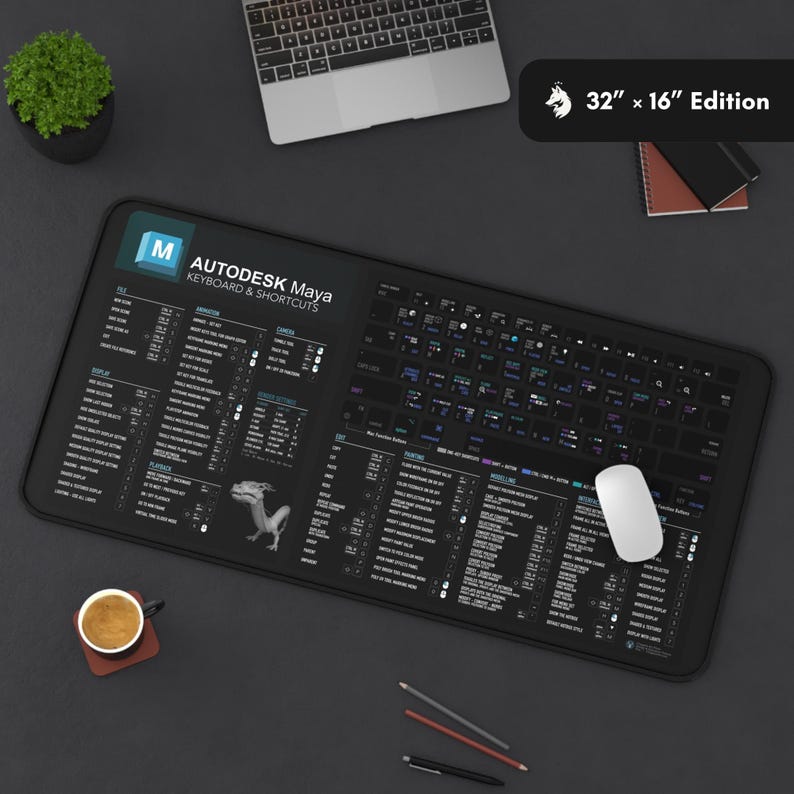 Autodesk Maya Shortcuts Desk Pad 3D Artist Deskmat Animator Workflow ...